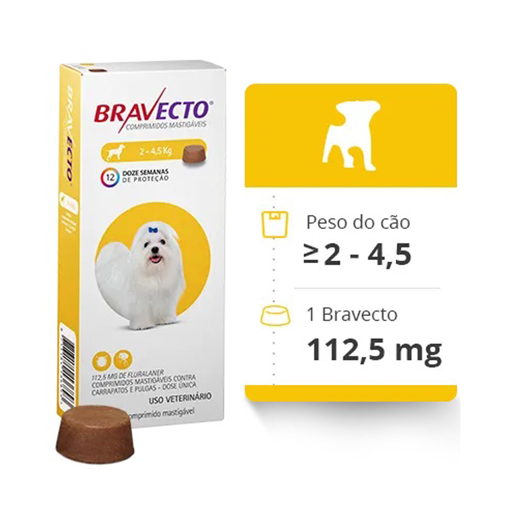 Antipulgas e Carrapatos Bravecto 2 a 4,5 Kg - MSD - Village Pet