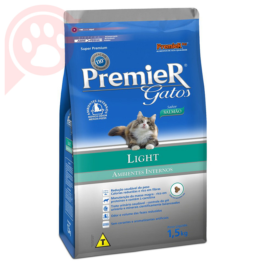 PREMIER AMBIENTES INTERNOS GATOS ADULTOS SALMÃO LIGHT 1,5KG